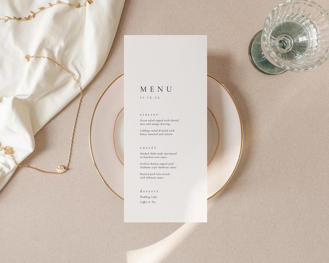 PRINTED MENU CARD | Classic Style Wedding Menu Cards | Printed Cards 4 ...