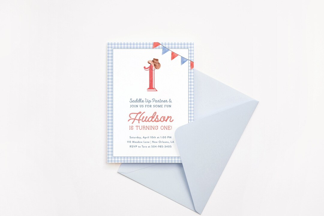 Western 1st Birthday Invitation, Baby Boy 1st Birthday Invitation ...