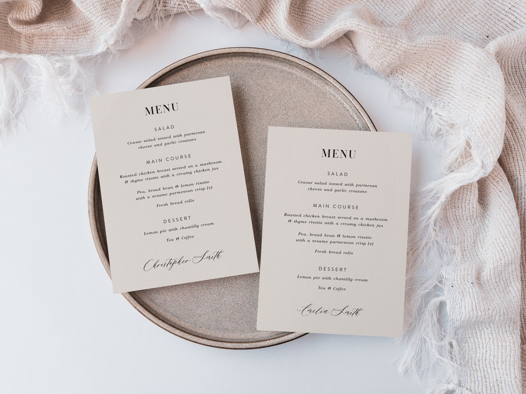 PRINTED Menus With Guest Names | Personalized Printed Menu Cards 5x7 ...