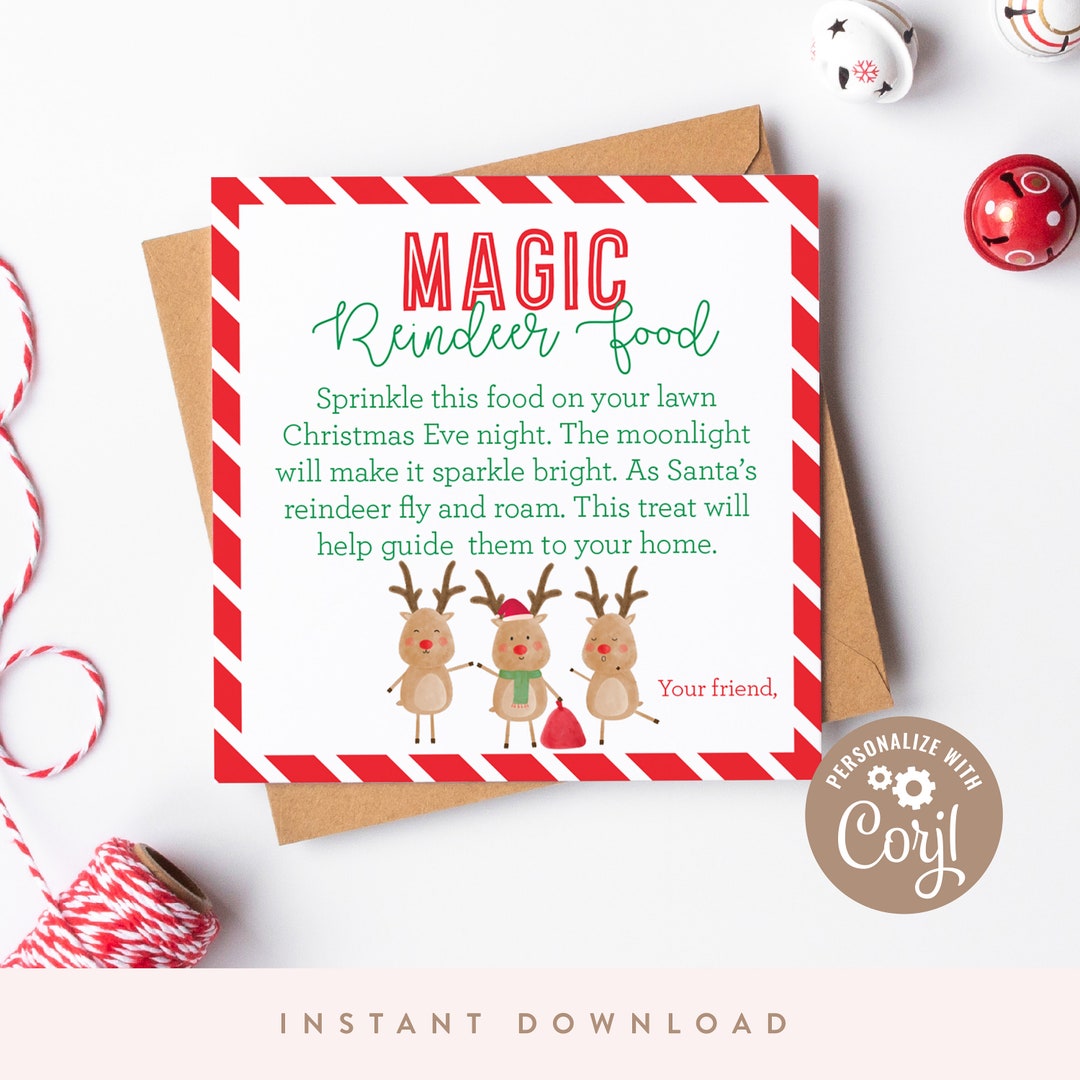 Magic Reindeer Food Tags | Printable Tag Template, Editable Reindeer ...