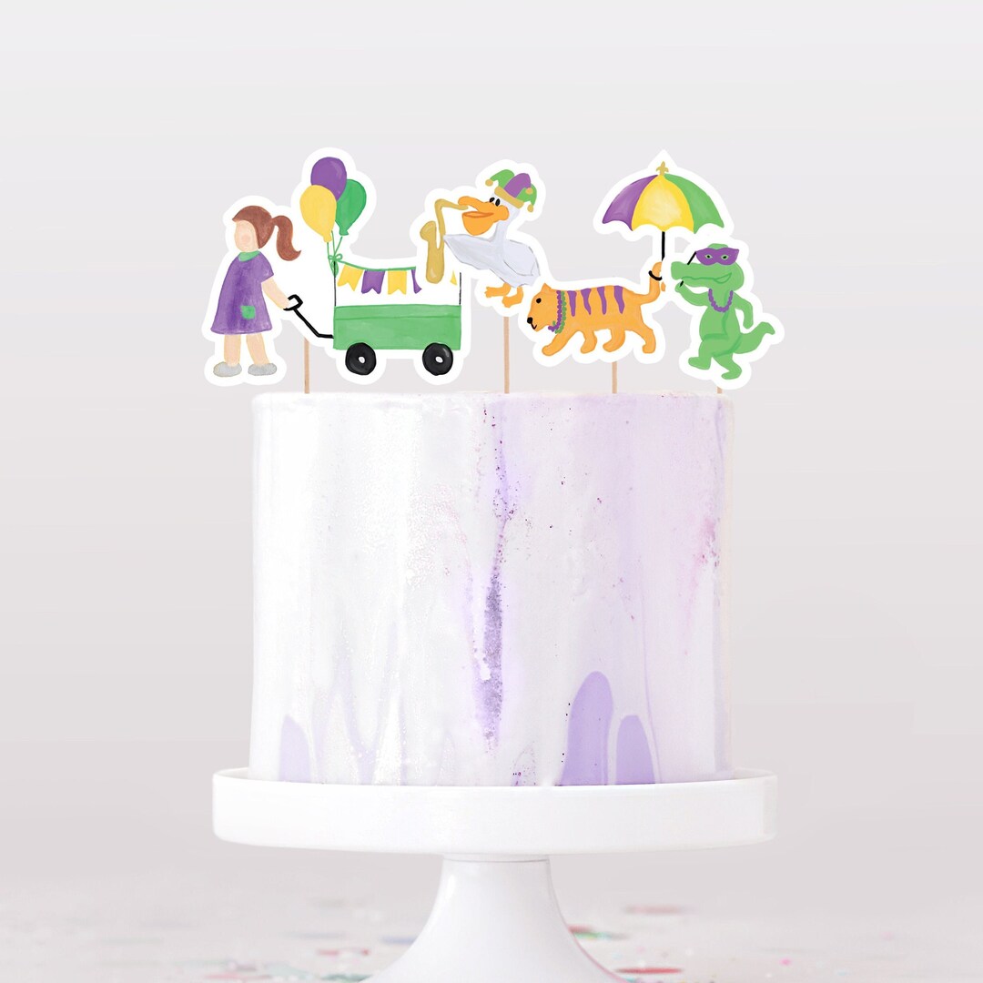 Mardi Gras Parade Birthday Cake Toppers, Cupcake Topper Kit, Second ...