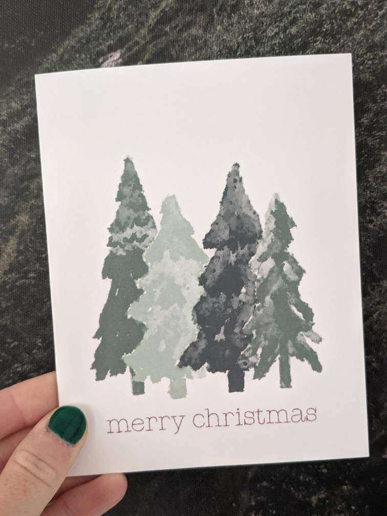 Merry Christmas Note Card | Pine Tree Note Card | Single - Etsy