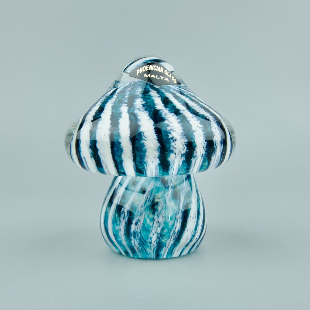 Glass Mushroom Small Blue and White Striped Phoenician Glass Malta ...
