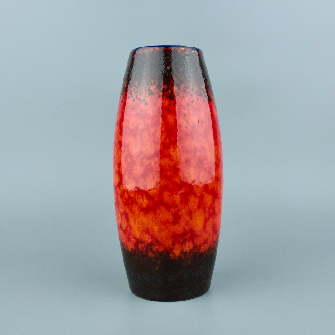 Retro Vase Vintage West German Pottery Fat Lava Vase Small Red 1970s ...