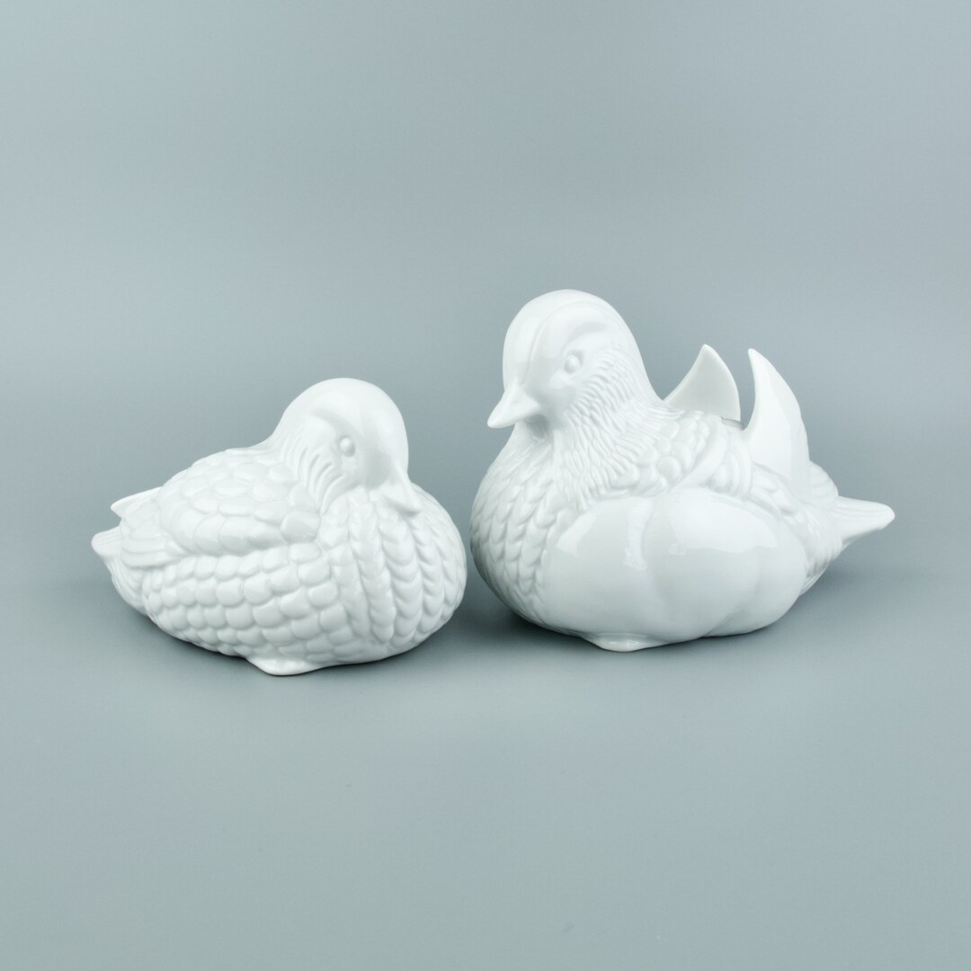 DUCK ORNAMENTS Pair of White Duck Figurines John Jenkins Ceramic ...