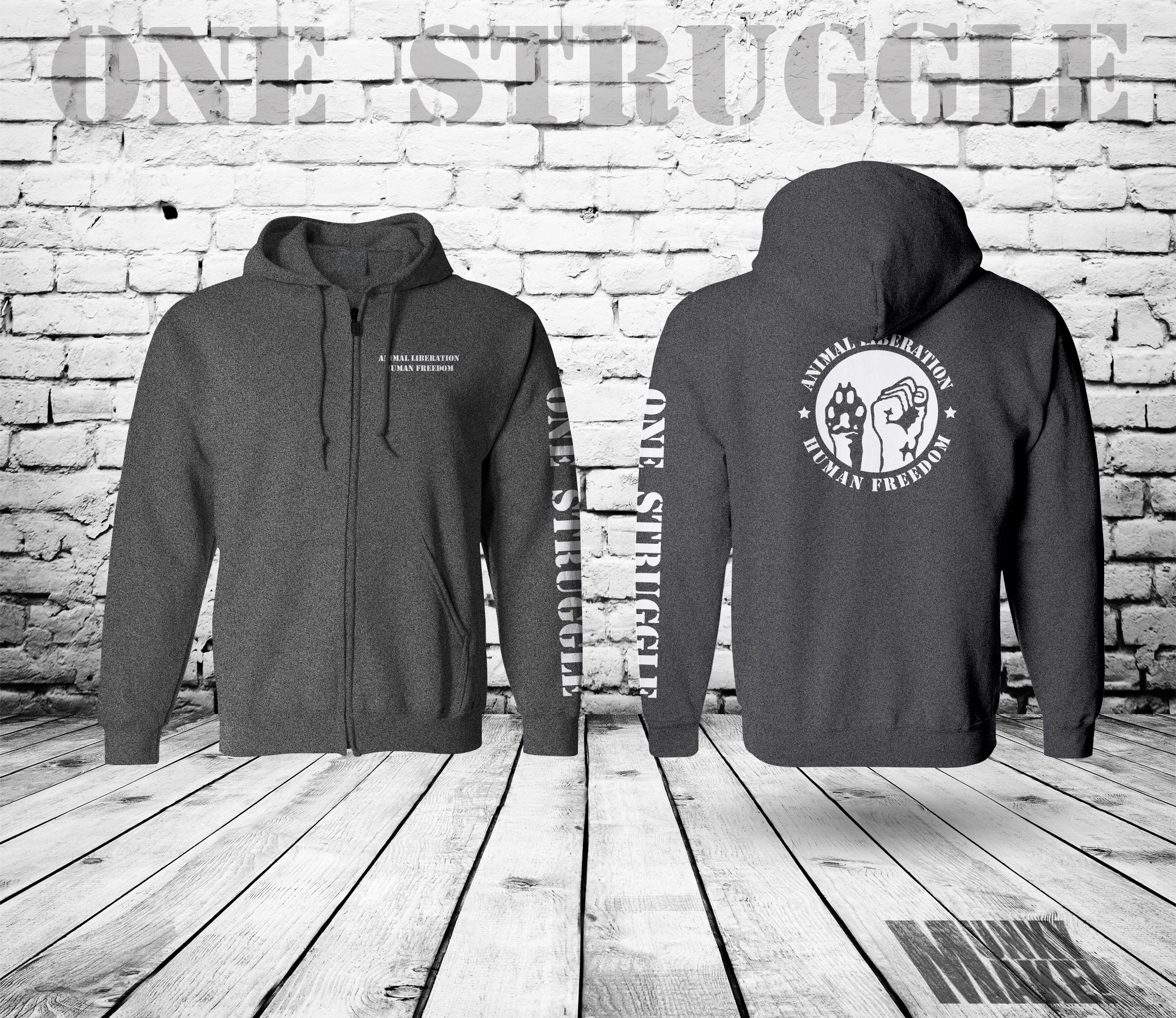 Animal Liberation Human Freedom Zip Hoodie Jumper ALF Protest Animal ...