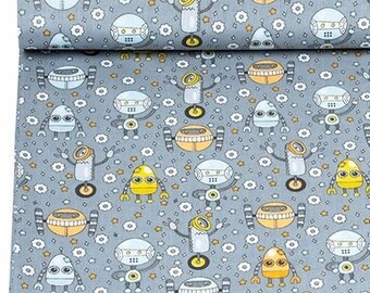 Robots Fabric Robots in Space Black by Cecca Robot Sci-fi Kids Retro ...