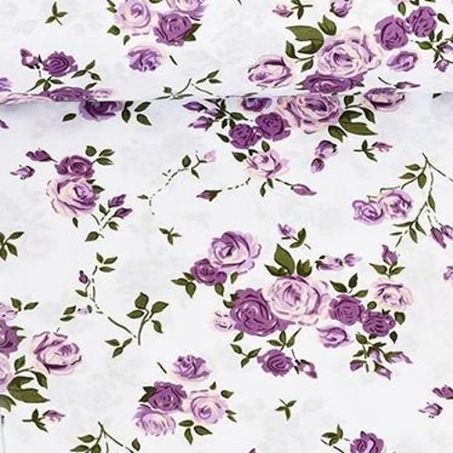 Purple Roses on Ecru Fabric by the Yard Floral Kids Cotton - Etsy