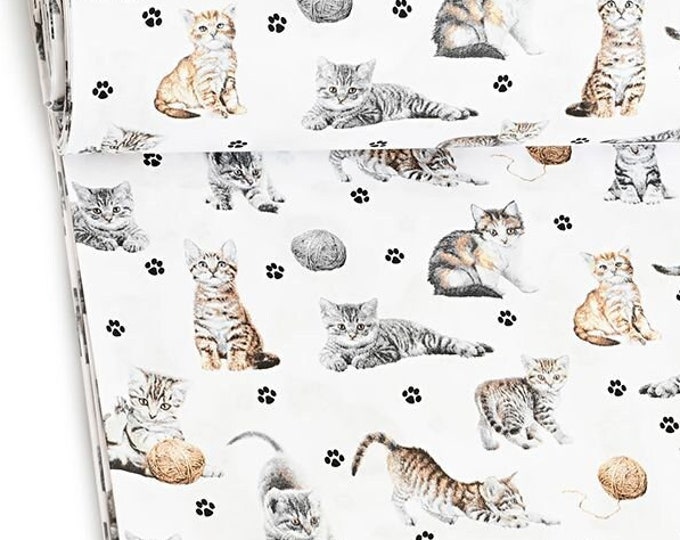 Cats Fabric Space Cats Fabric // Cat Design Kittens Kitty Design Purple ...
