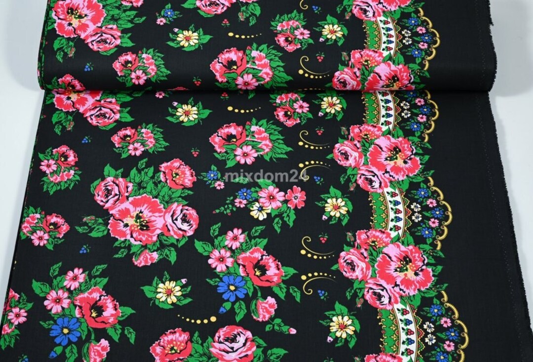 Folklore Fabric by the Yard, Slavic Fabric, Ethnic Cotton, Made in ...
