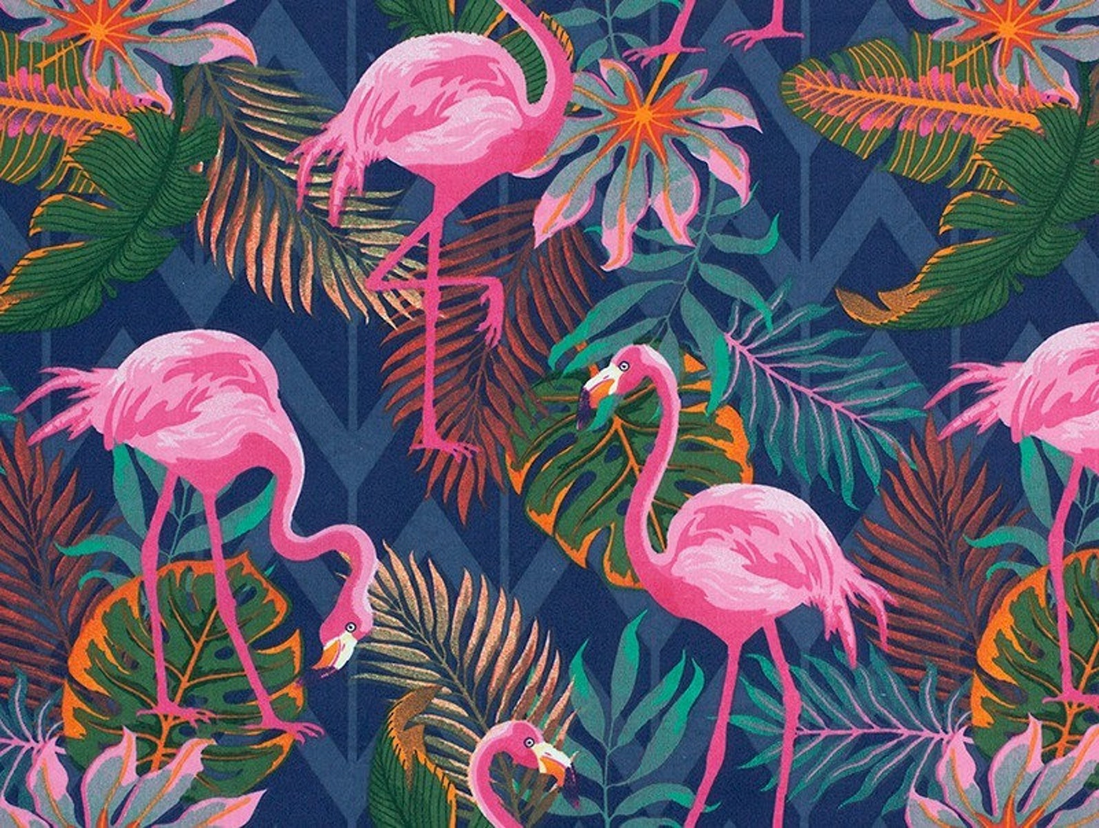 Flamingo Cotton Fabric by the Yard Monstera Leaf Tropical - Etsy