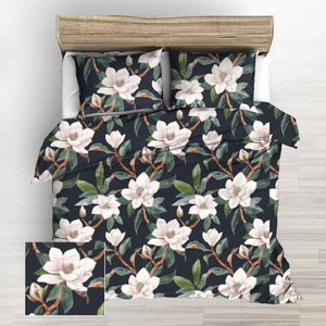 Magnolia Flowers Fabric by the Yard, Floral Cotton on Black - Etsy