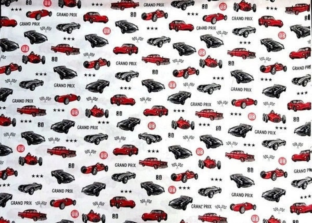 Vintage Racing Cars Fabric by the Yard, Grand Prix Formula 1 Pattern on ...