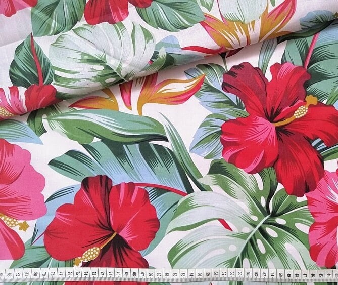 Hibiscus Fabric by the Yard Tropical Flower Hawaii Cotton | Etsy