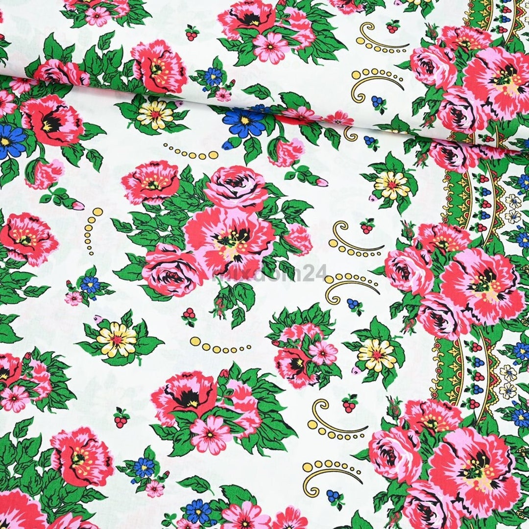 Slavic Fabric by the Yard, Polish Ethnic Cotton, Made in Poland Folk ...