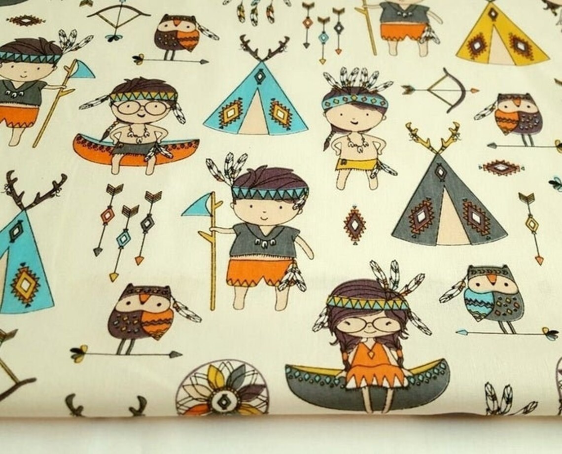 Native Americans ethnic fabric Indians cotton fabric by the | Etsy