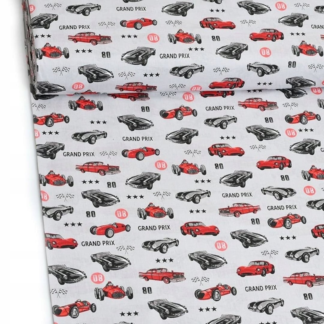 Grand Prix Retro Racing Cars Fabric by the Yard, Vintage Formula 1 ...