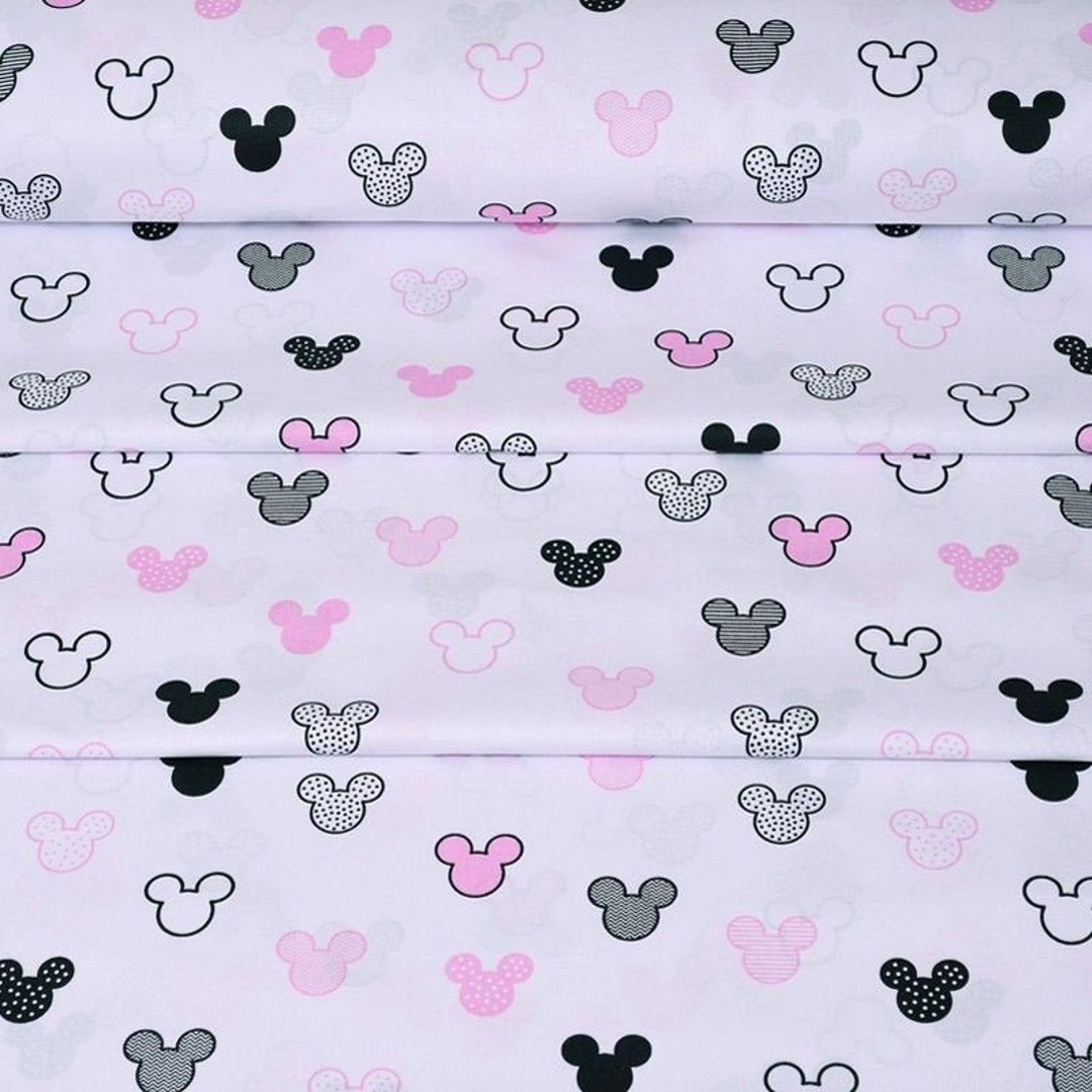 Mickey Mouse Cotton Fabric by the Yard, Disney Kids Cotton, Pink White ...