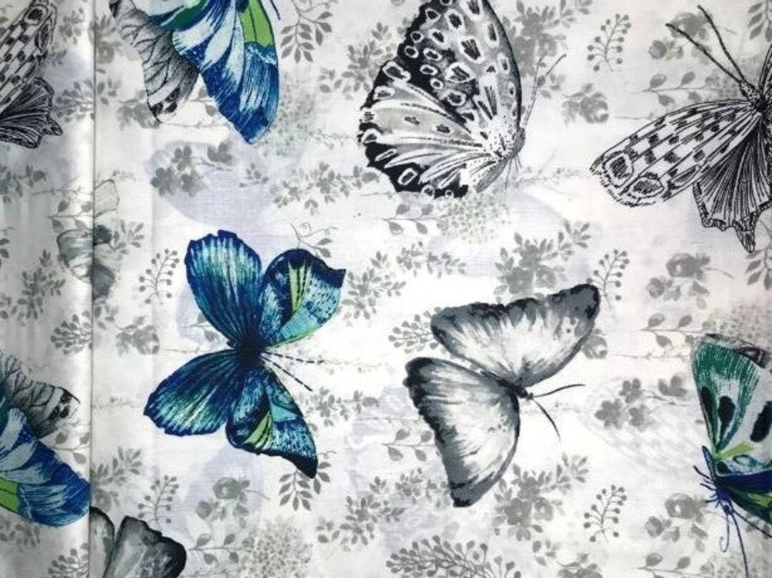 Butterfly Fabric, Butterflies on White, Blue Butterfly, Cotton Sewing ...