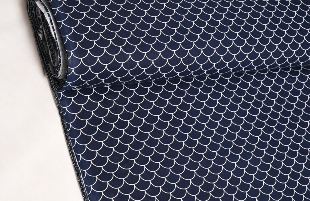 Navy Blue Mermaid Scales Pattern Fabric by the Yard Fish - Etsy