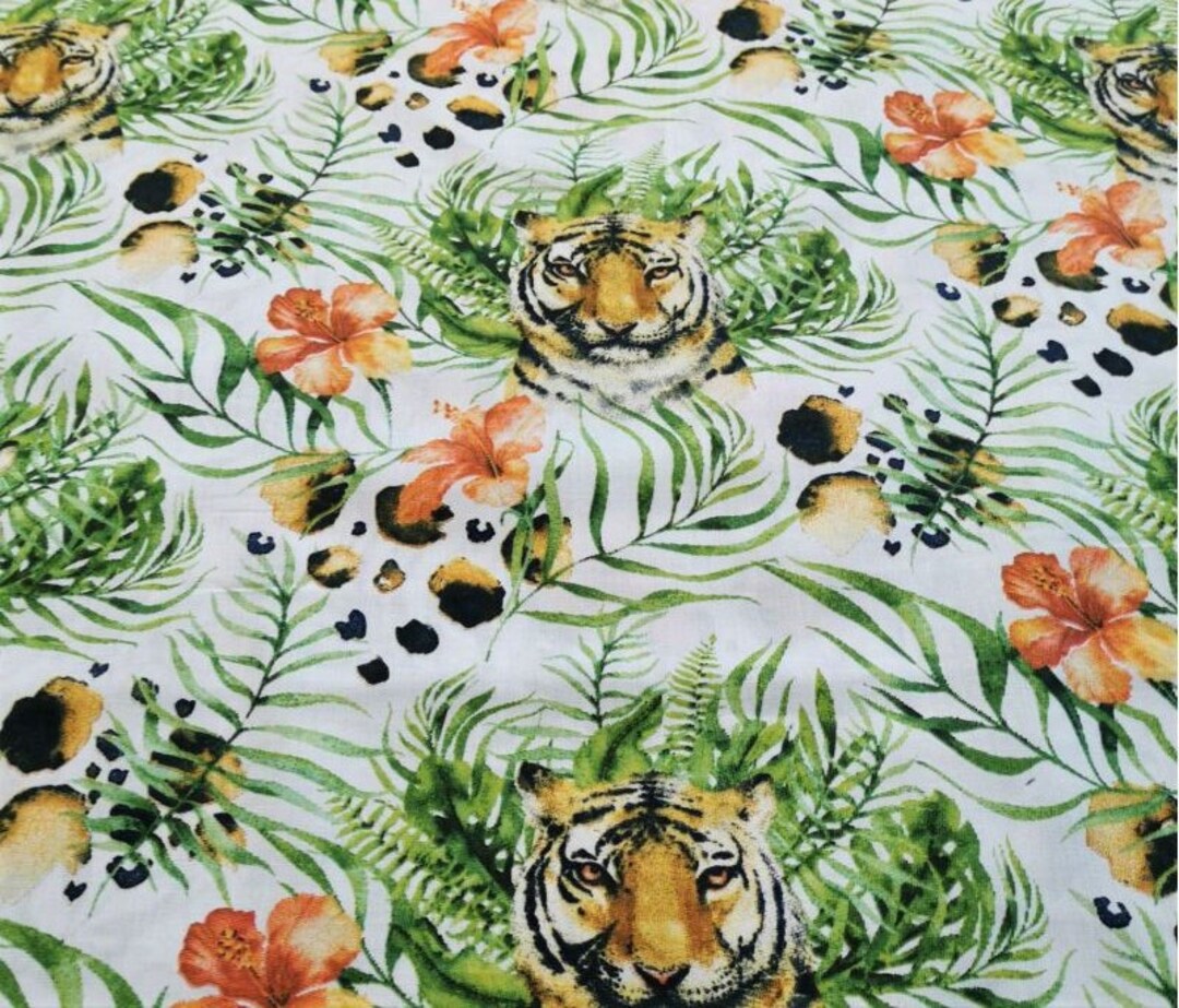Tiger Fabric by the Yard, Wild Cats Bedding, Jungle Print, Tropical ...