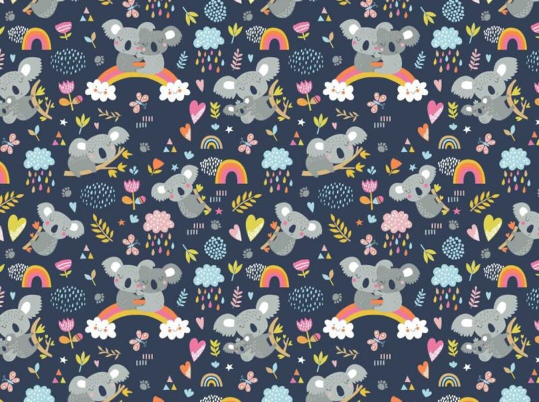 Navy Blue Koala Fabric by the Yard Koala Bear Printed Cotton - Etsy