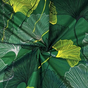 Ginkgo Biloba Leaves Print Fabric by the Yard, Gingko Leaves Cotton ...