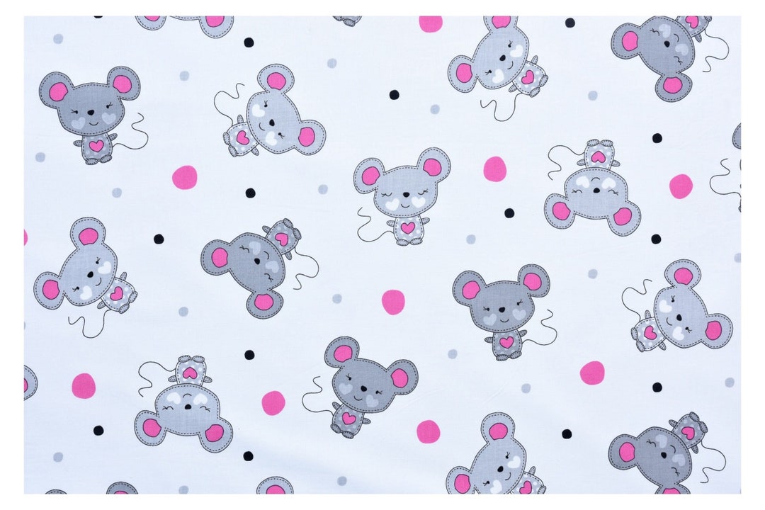 Cute Mice Cotton Fabric by the Yard, Mouse on White Background, Baby ...