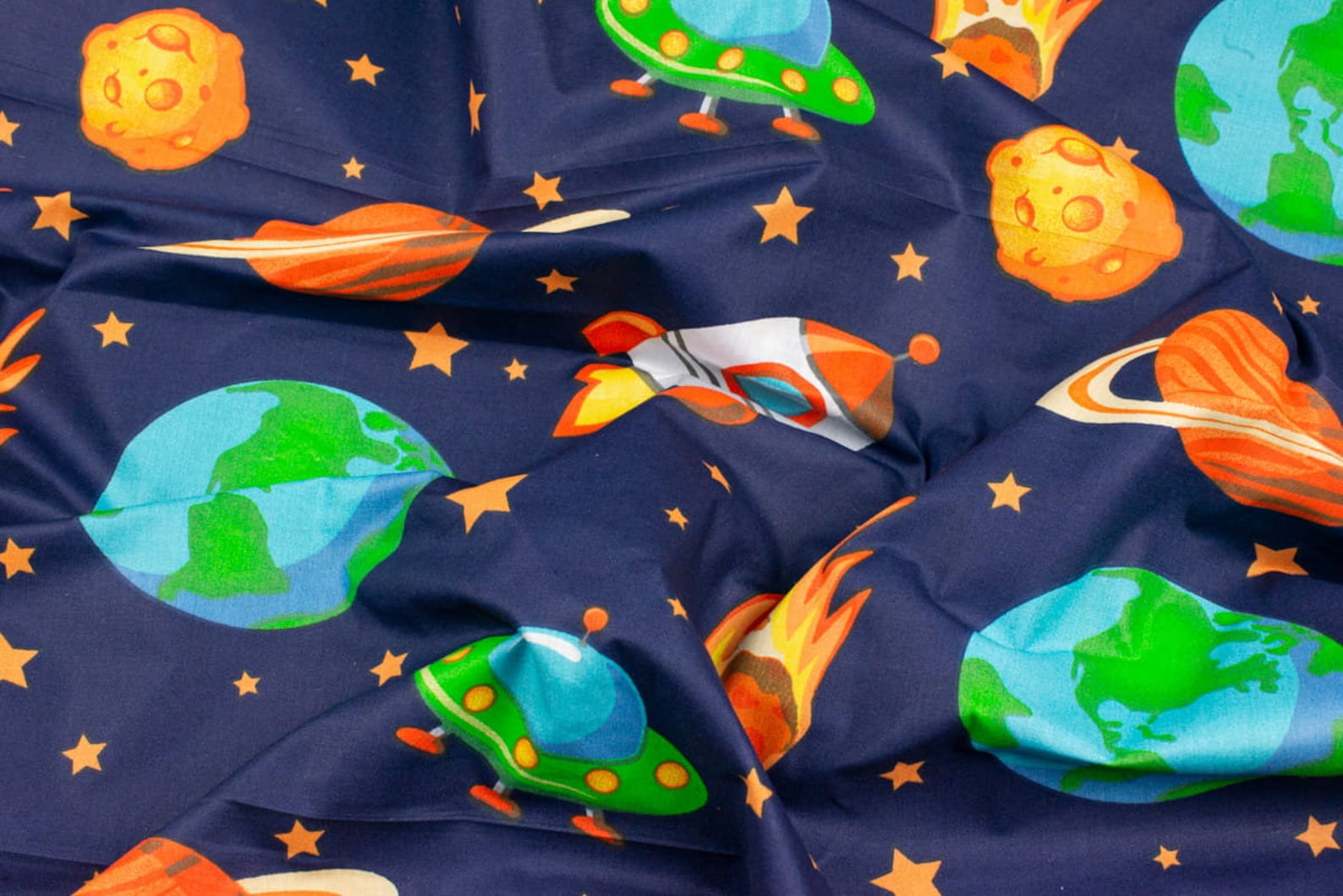 Space Fabric by the Yard Rocket Boys Bedding Earth Ufo - Etsy