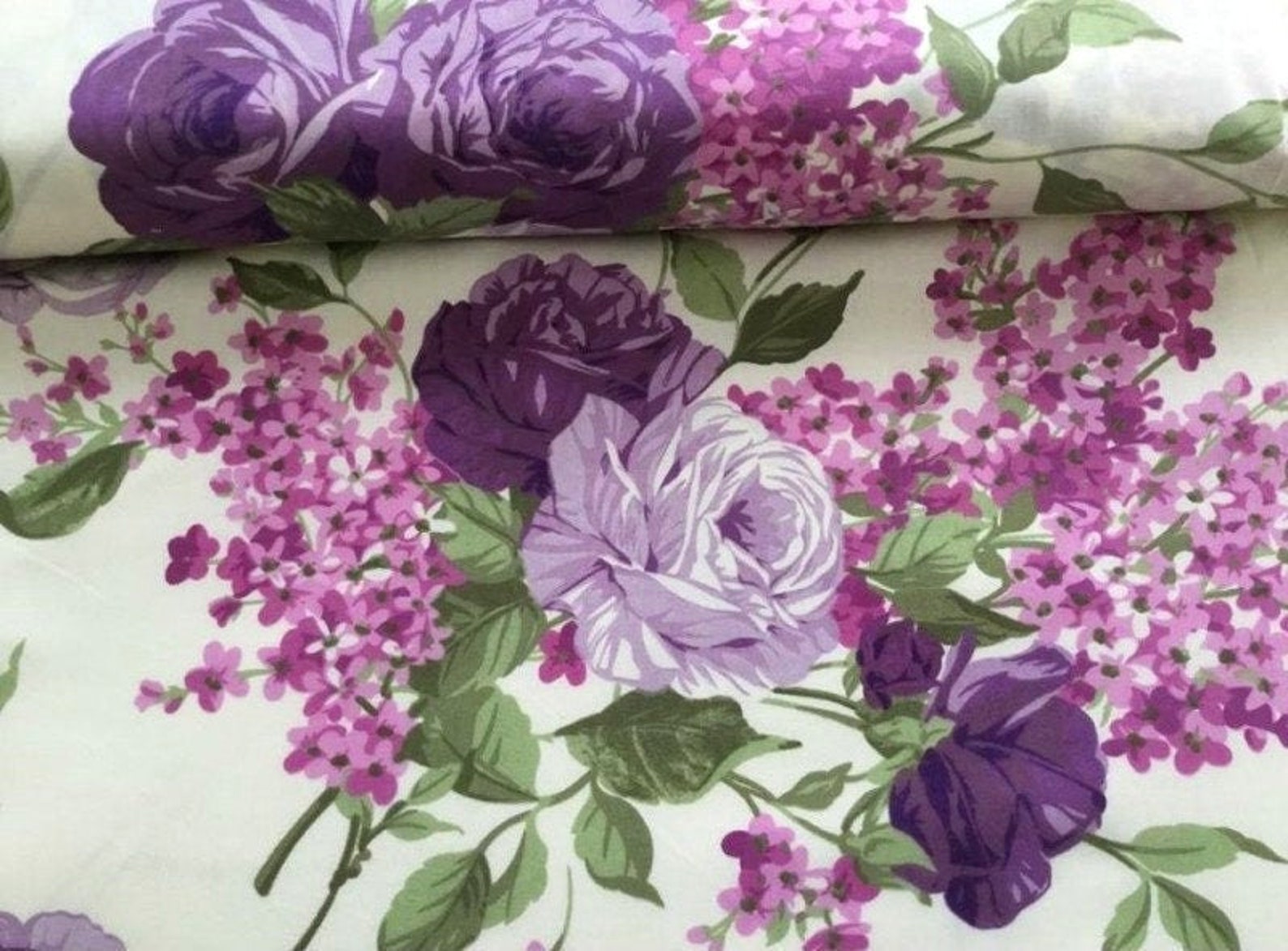 Purple Roses on Ecru Fabric by the Yard Floral Cotton for | Etsy