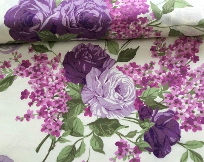 Purple Roses on Ecru Fabric by the Yard, Floral Kids Cotton Fabric ...