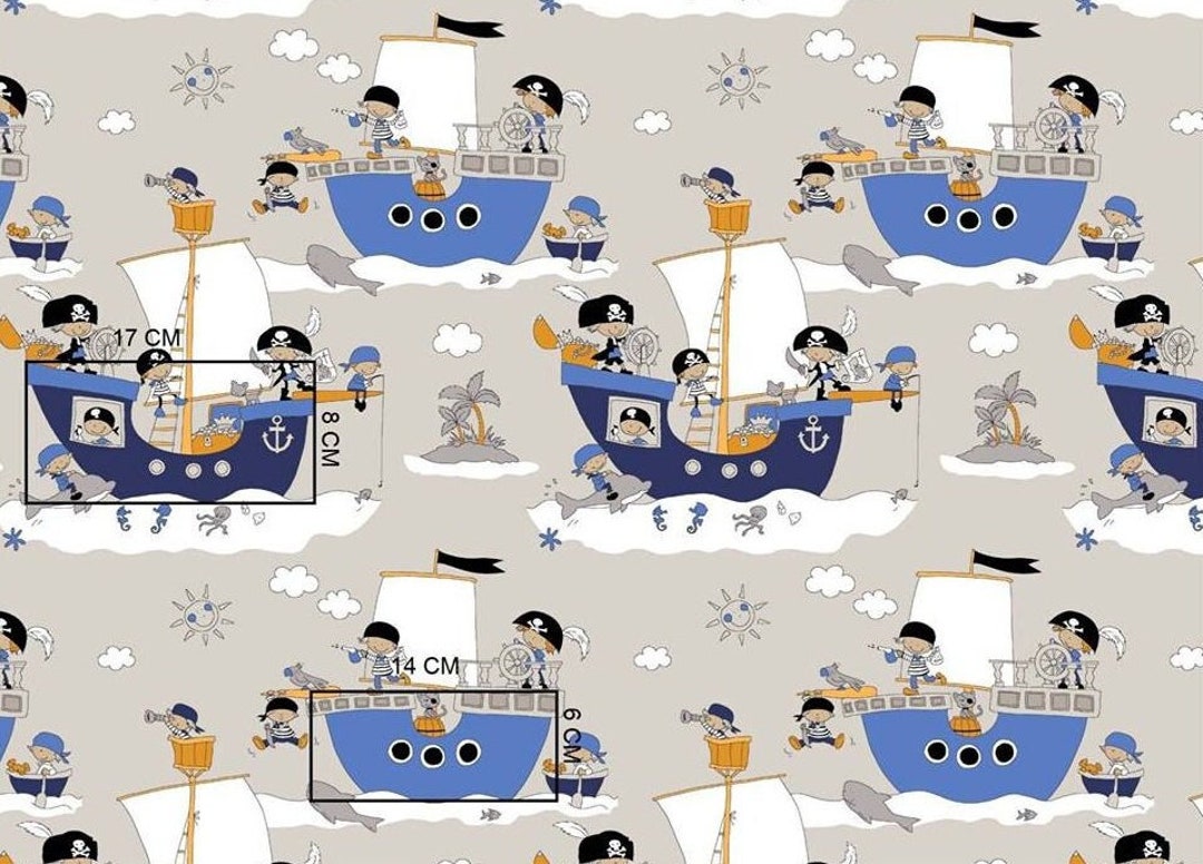 Pirates Fabric by the Yard, Pirate Ships Kids Cotton Fabric, Fabric for ...