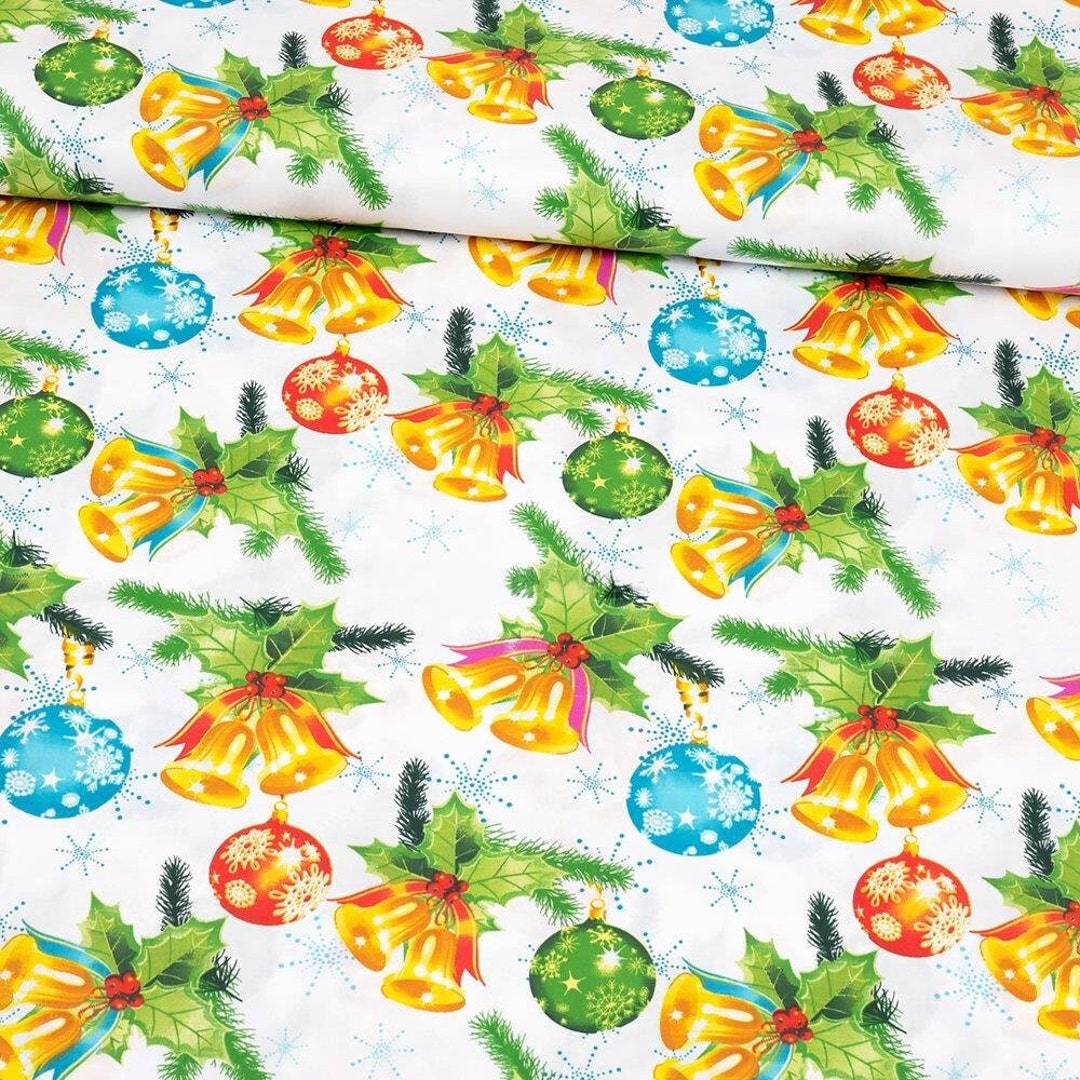 Jingle Bells Fabric, Christmas Cotton, Xmas Crafts, Cotton Fabric by ...