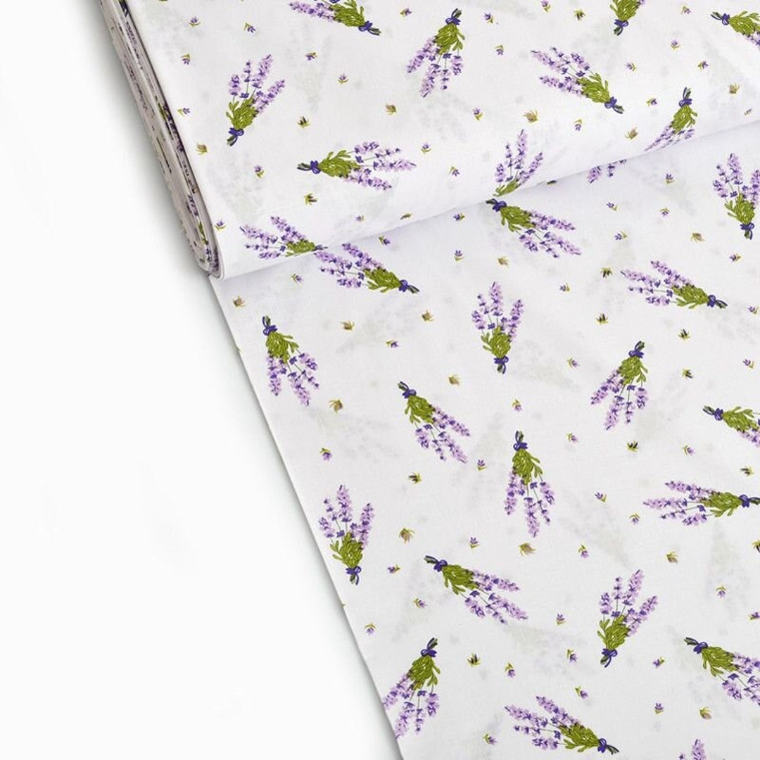 Lavender Print on Cotton Fabric by the Yard, Lavender Bouquets Pattern ...