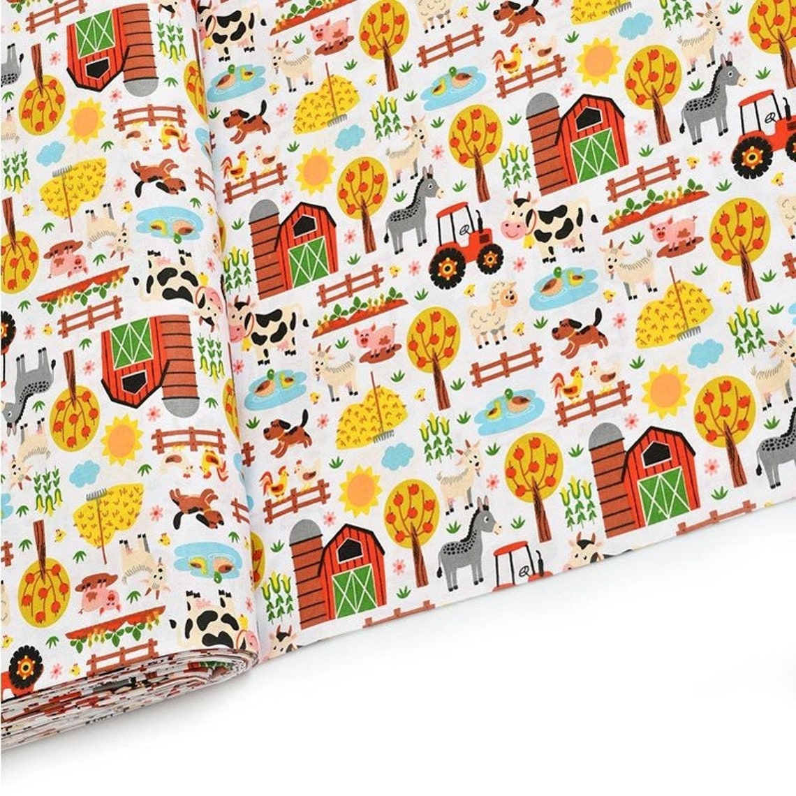 Farm Animals Fabric by the Yard Kids Print on Cotton | Etsy