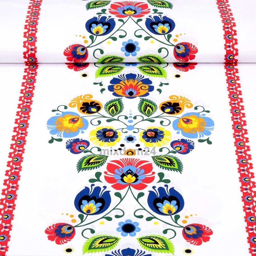 Polish Folklore Fabric by the Yard, Made in Poland Folk Art Fabric ...