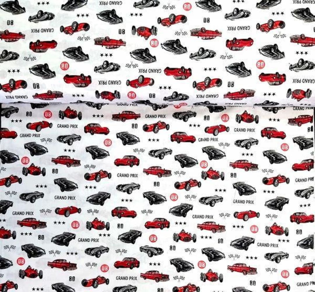 Vintage Racing Cars Fabric by the Yard, Grand Prix Formula 1 Pattern on ...