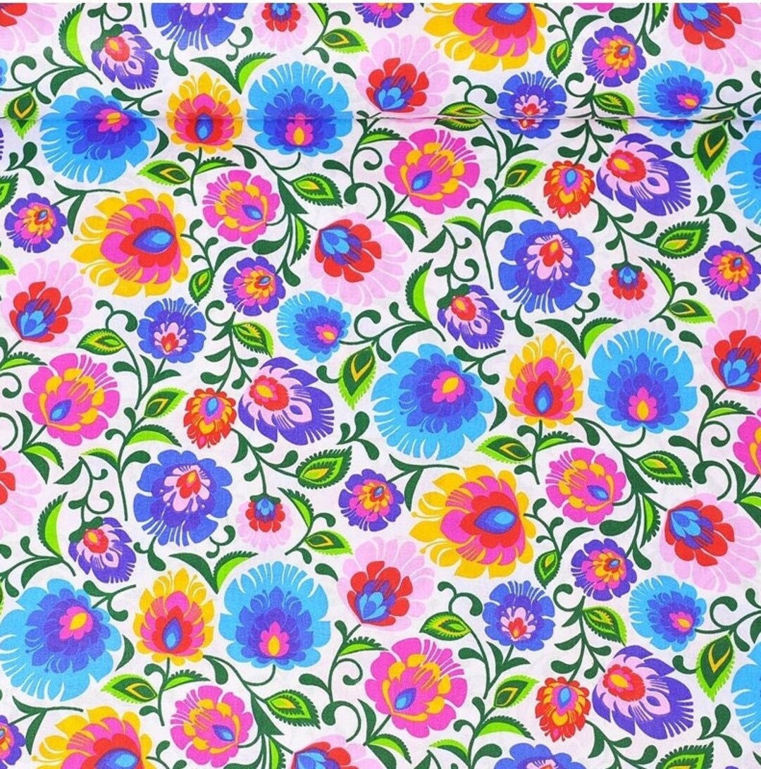 Folklore Slavic Fabric by the Yard, Polish Ethnic Cotton, Made in ...