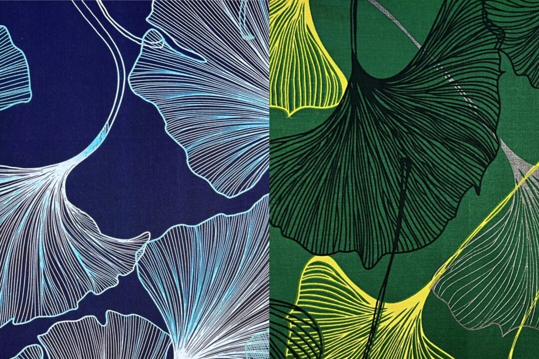 Ginkgo Biloba Leaves Print Fabric by the Yard, Gingko Leaves Cotton ...