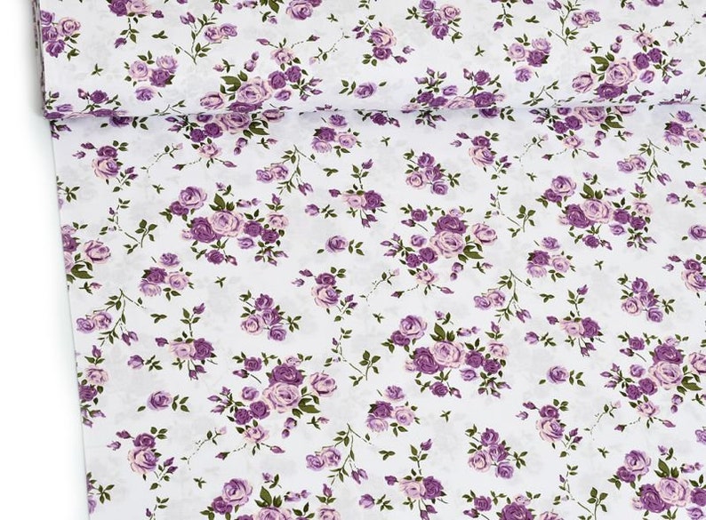 Small Purple Roses Fabric by the Yard Pink Floral Kids Cotton - Etsy