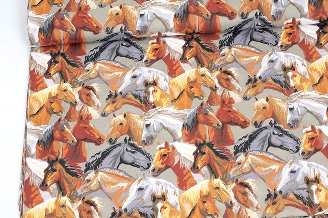Horse Fabric Printed Cotton, Fabric by the Yard, Animal Print Brown ...