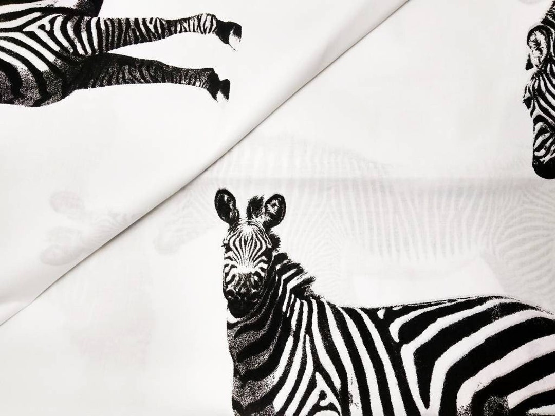 Zebra Fabric by the Yard, Zebra Print Kids Cotton Fabric, Black and ...