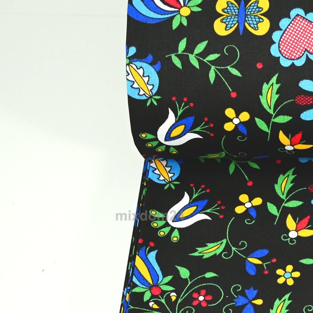 Folk Art Cotton Fabric by the Yard, Kashubian Polish Fabric Russian ...