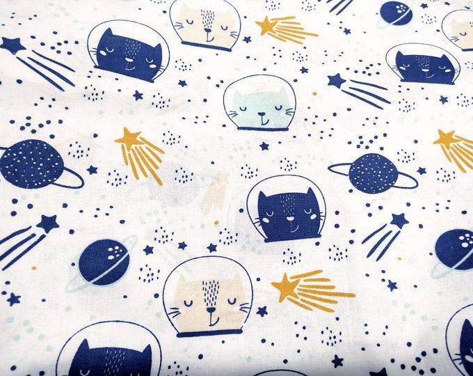 Cats Fabric Space Cats Fabric // Cat Design Kittens Kitty Design Purple ...