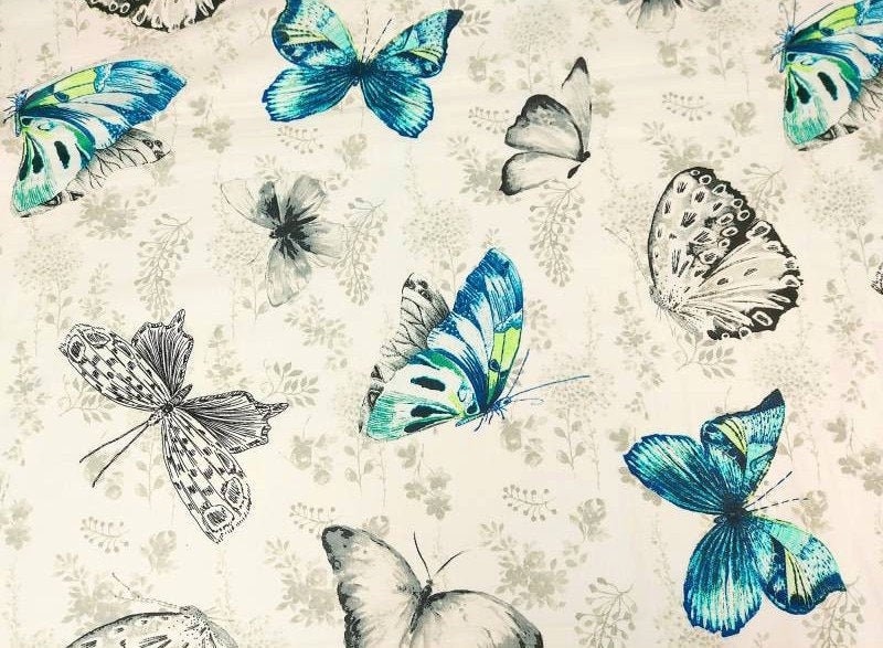 Butterfly fabric butterflies on white blue butterfly cotton | Etsy