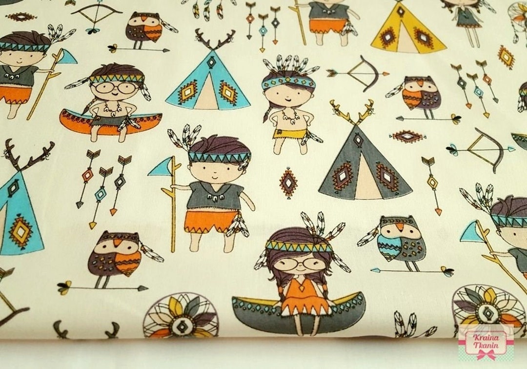 Native Americans Ethnic Fabric, Indians Cotton Fabric by the Yard, Folk ...