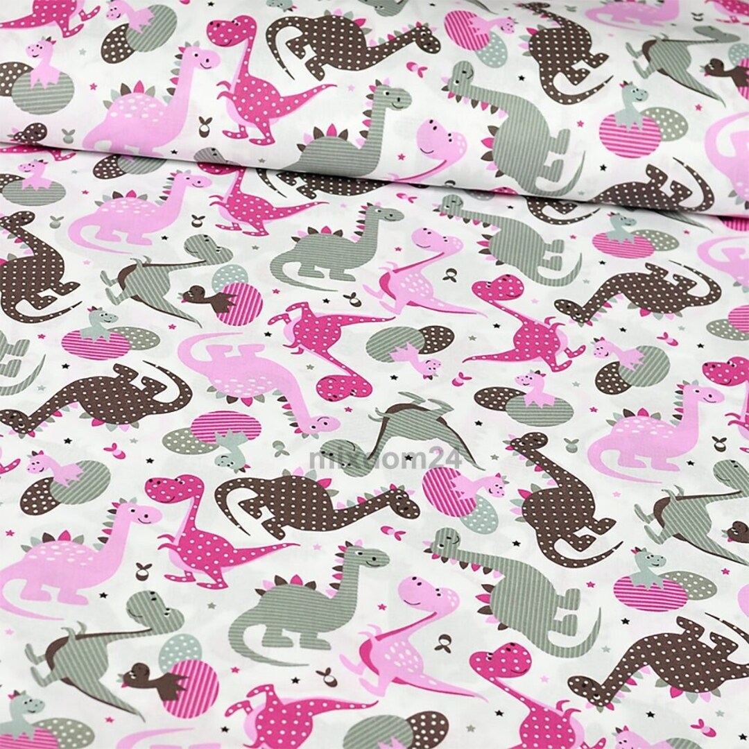 Dinosaur Fabric by the Yard, Pink Dinosaur Printed Cotton, Kids Cotton ...