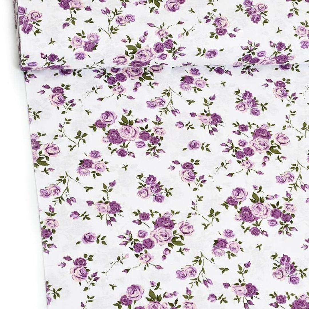 Small Purple Roses Fabric by the Yard Pink Floral Kids Cotton - Etsy
