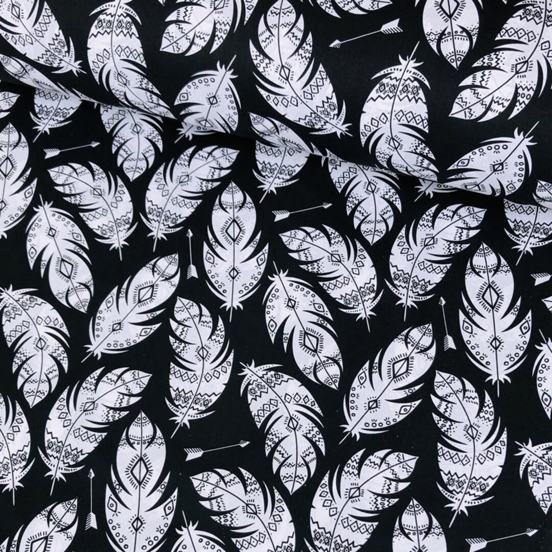 Black and White Feathers Cotton Fabric Kids Fabric by the - Etsy