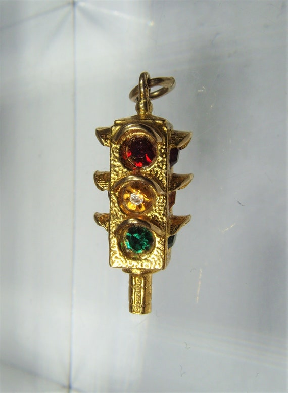 Vintage 9ct gold 1970s Traffic lights charm - Gem